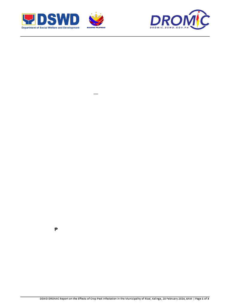 DSWD DROMIC Report On The Effects of Crop Pest Infestation in The ...