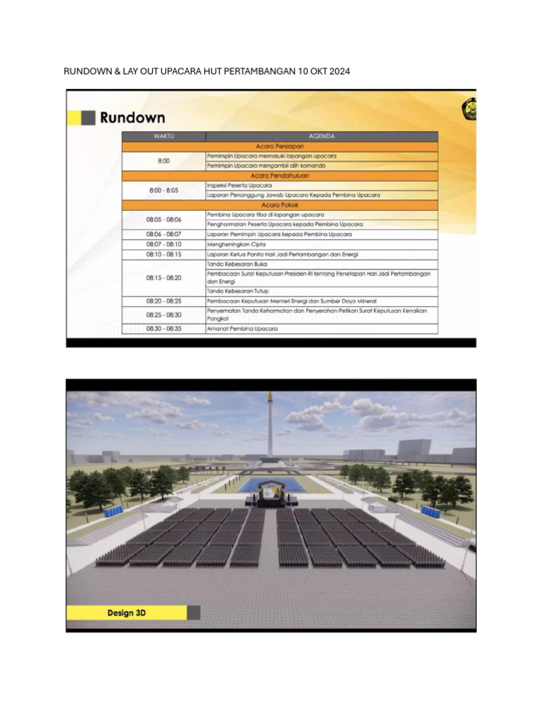 RUNDOWN Upacara HUT Pertambangan 2024 | PDF