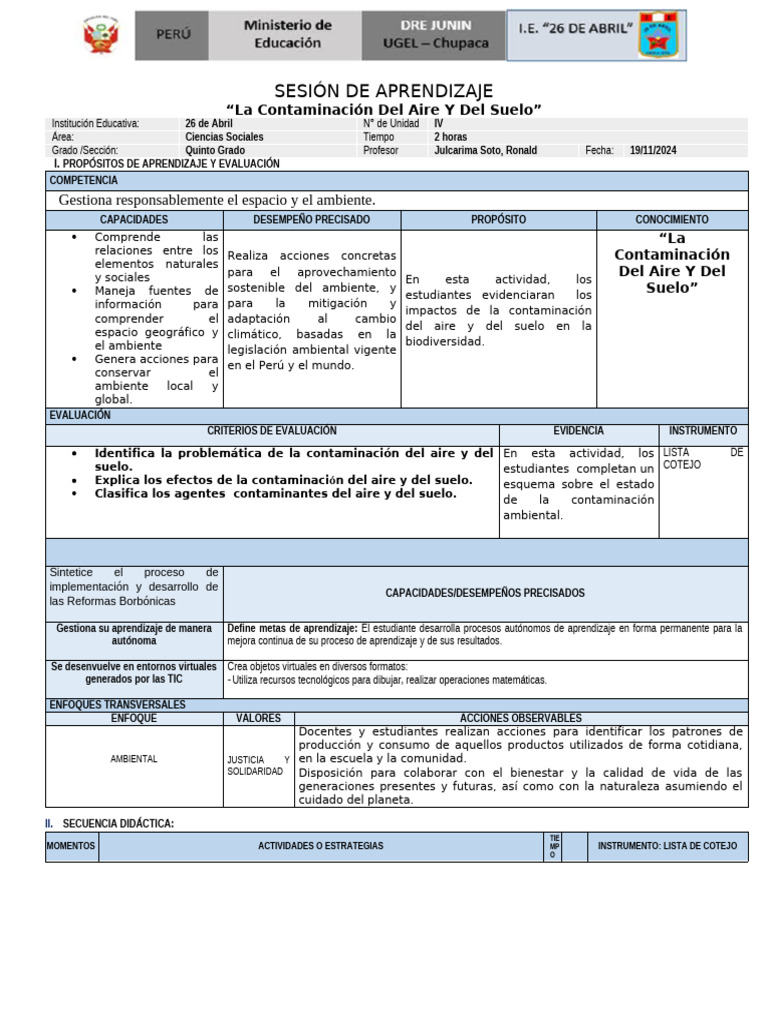 Sesión 5° ccss | PDF | Aprendizaje | Contaminación
