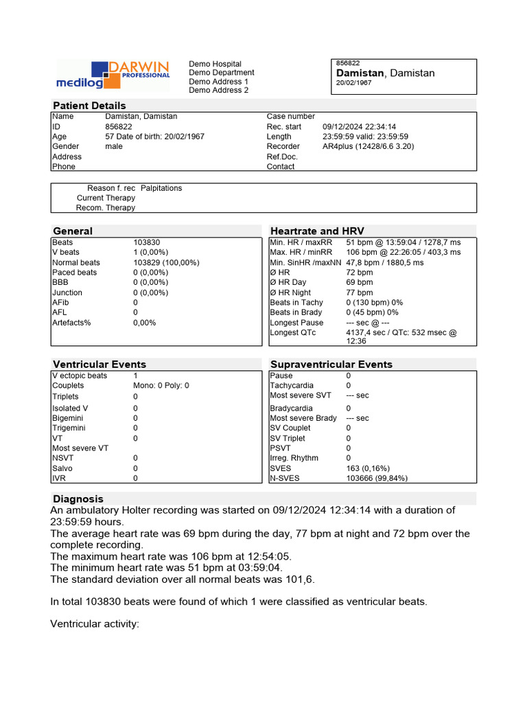 Holter Monitor Analysis Report | PDF | Heart Rate | Physiology