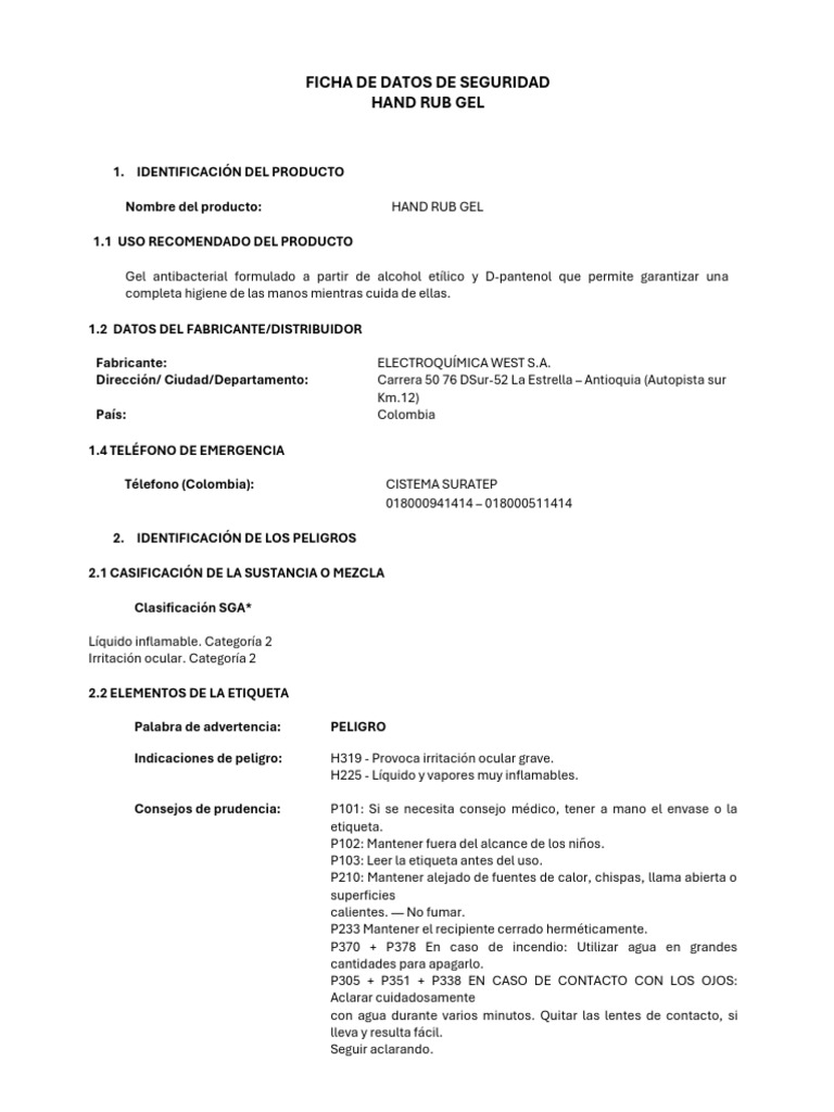 Fds Hand Rub Gel | PDF | Agua | Etanol