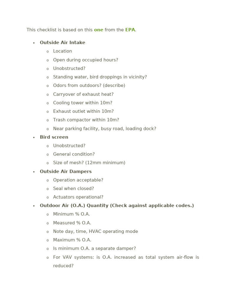 This checklist is based on this one from the EPA | PDF | Duct (Flow ...
