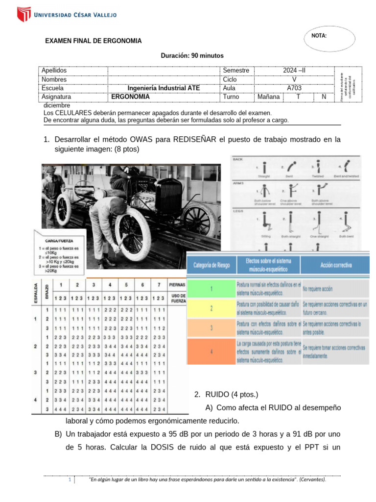 Examen Final Ergonomia 2024 | PDF | ruido | Factores humanos y ergonomía