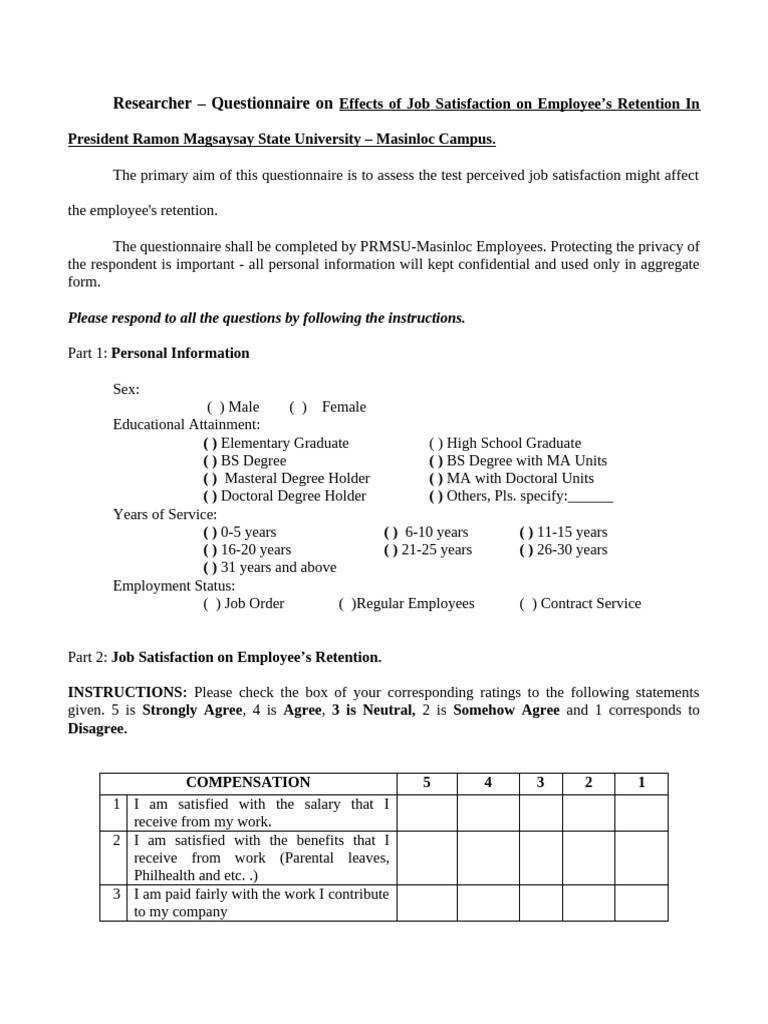 Questionnaires-02 | PDF | Employee Retention | Employment