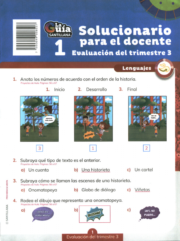 Solucionario Evaluacion Tercer Trimestre 1° Primer Grado Santillana ...
