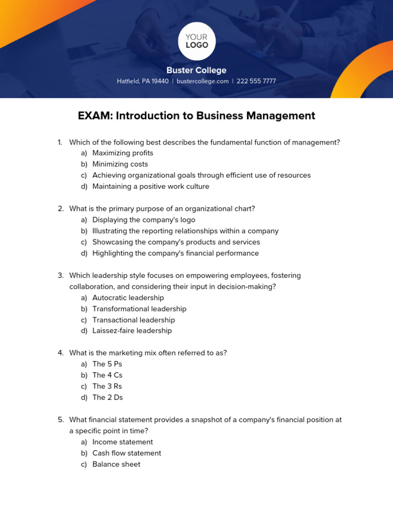 Standard-Exam-Template | PDF | Business | Leadership