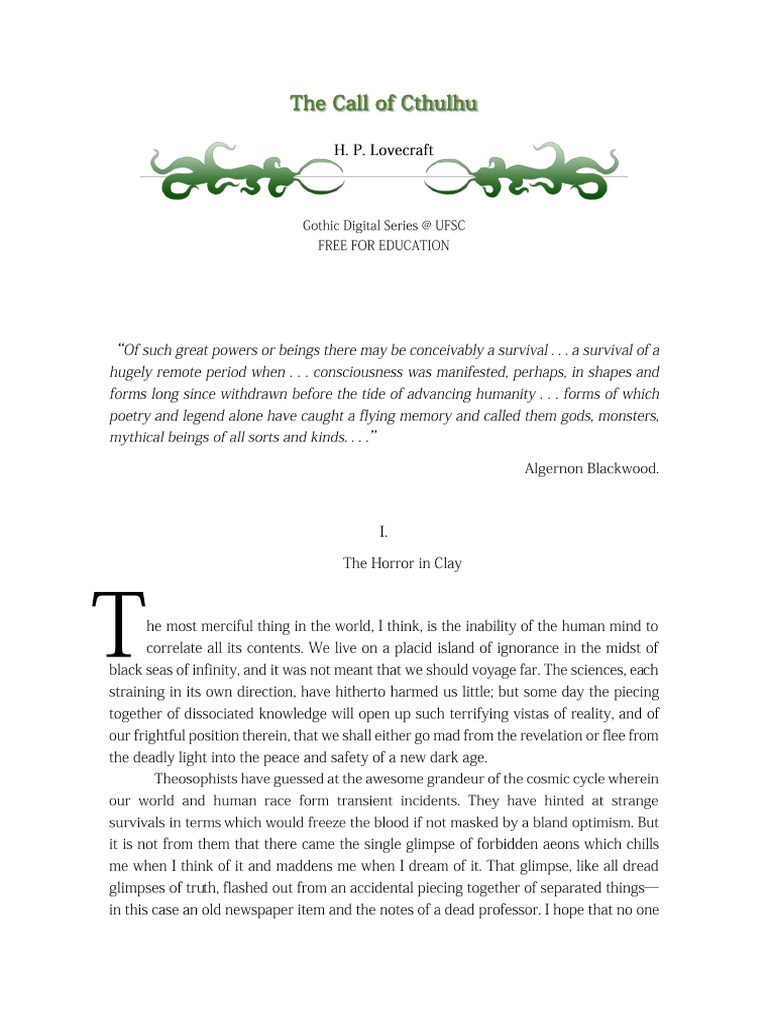H. P. Lovecraft - The Call of Cthulhu | PDF