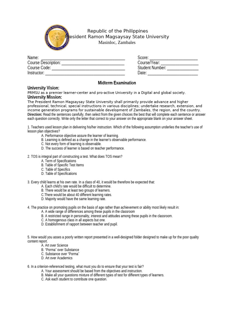Midterm Assessment 2021 2022 | PDF | Learning | Teachers