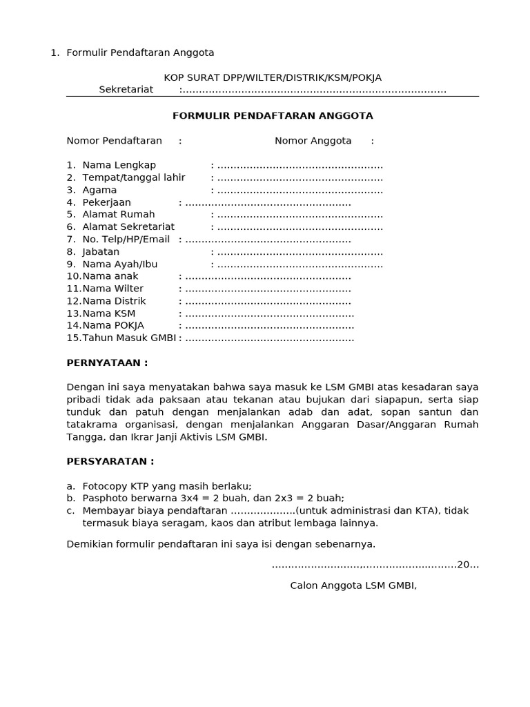 Contoh Formulir Lsm Gmbi(1) | PDF