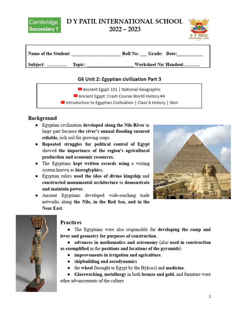 Egyptian Civilization Overview for Grade 6 | PDF | Ancient Egypt