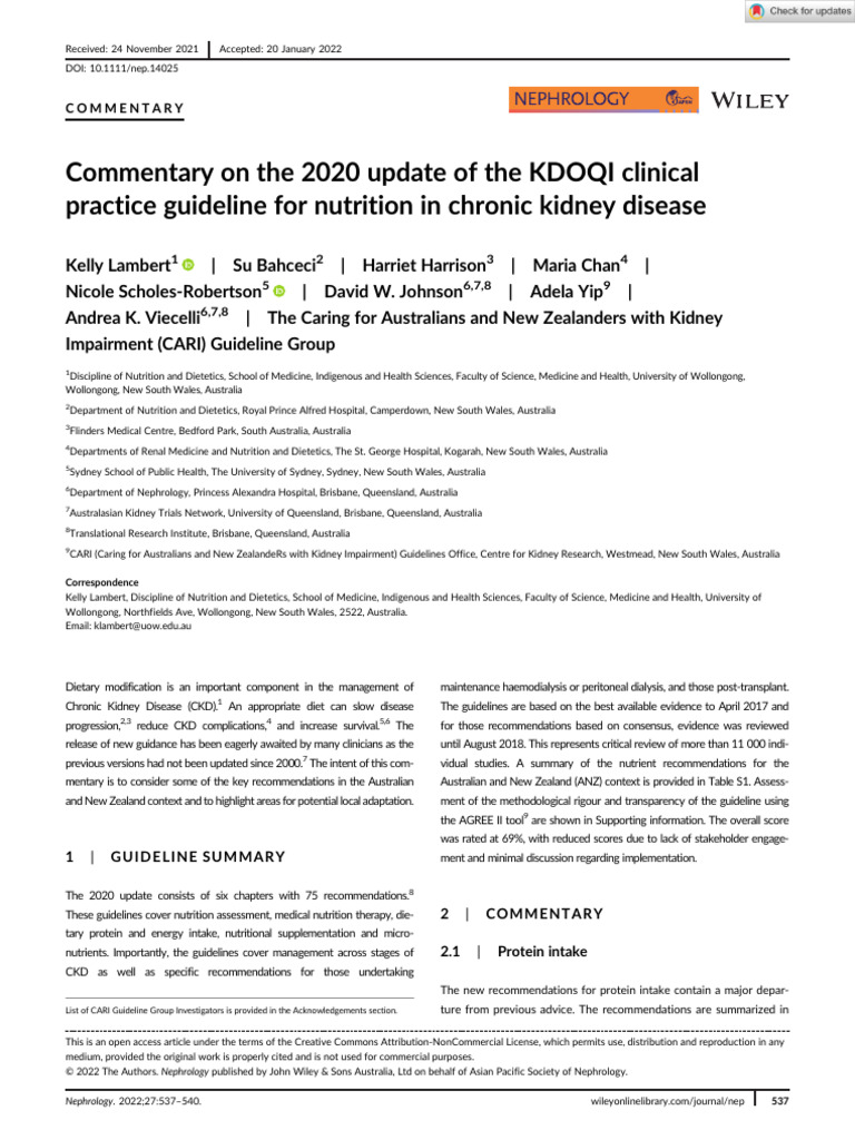 Nephrology - 2022 - Lambert - Commentary on the 2020 Update of the ...