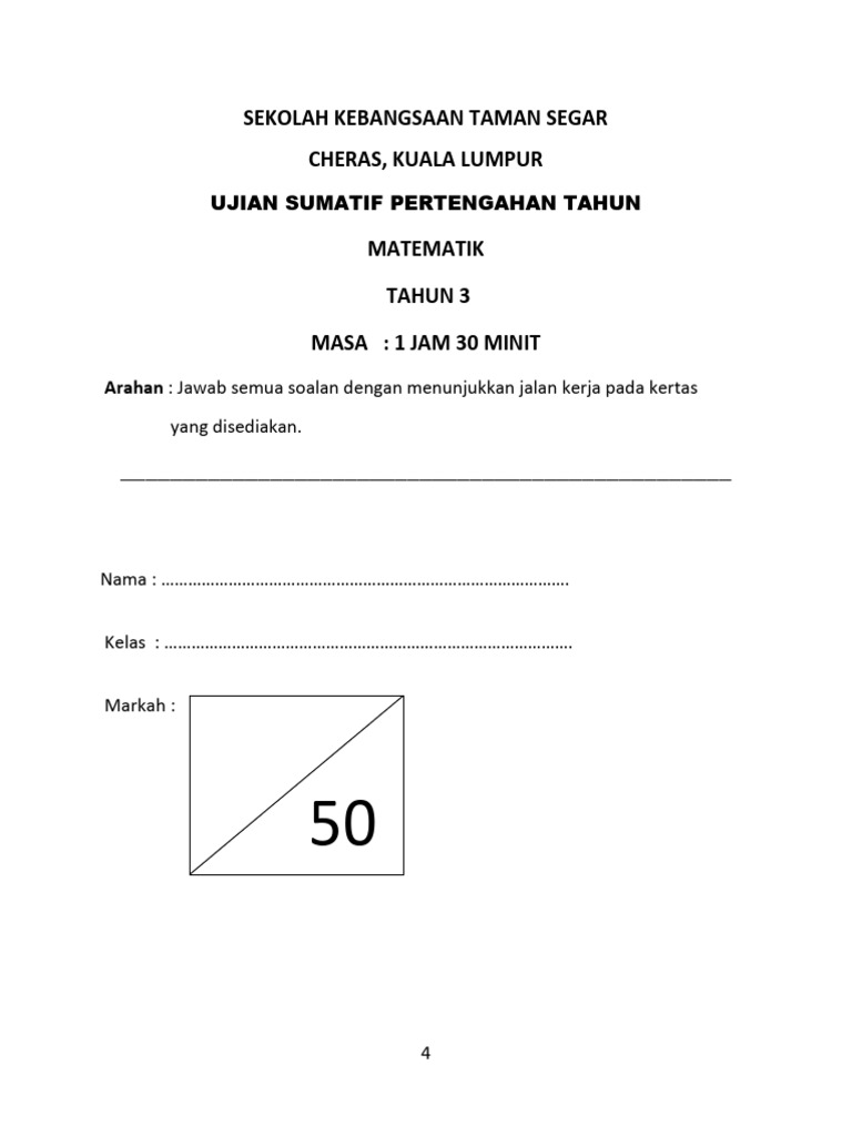 Soalan Exam MT Tahun 3 2024 | PDF