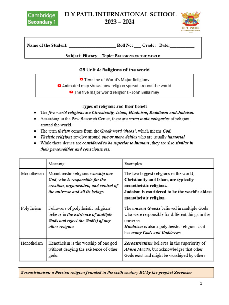 Overview of World Religions for Grade 6 | PDF | Deities | Monotheism