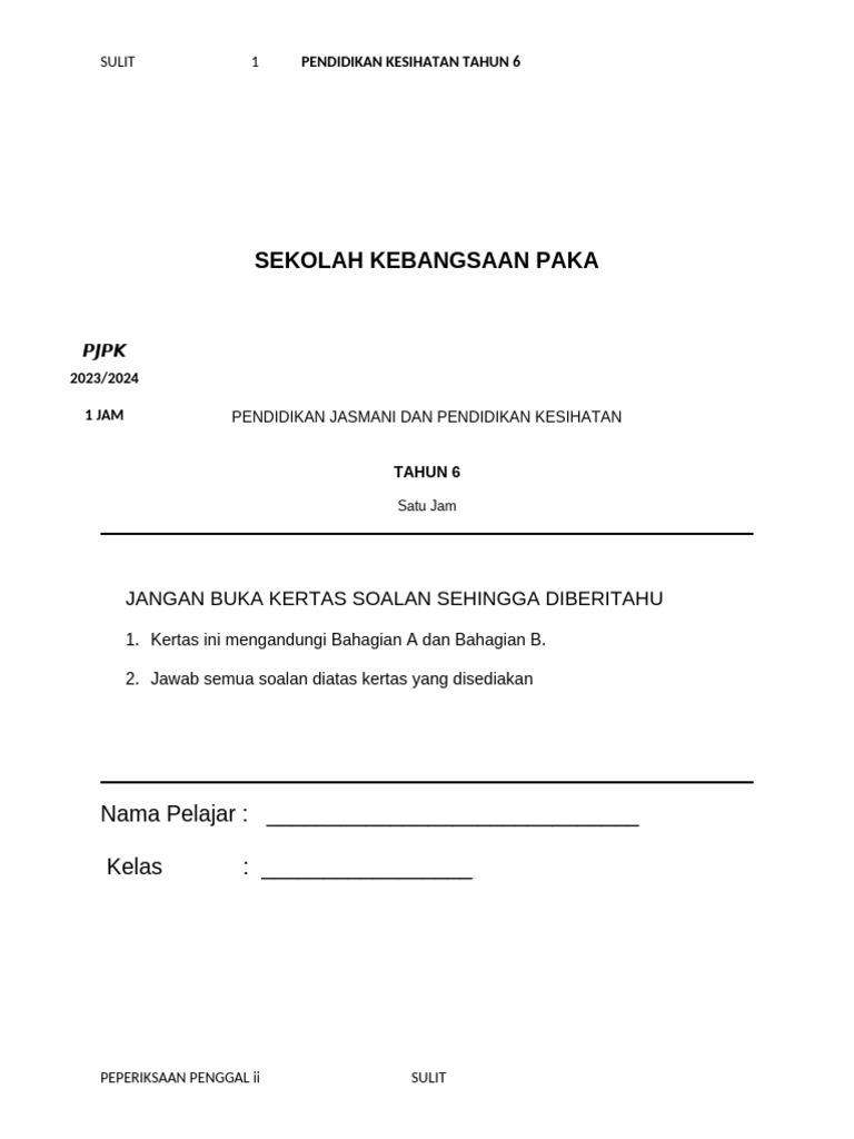 soalan_pjk sem 2023 | PDF