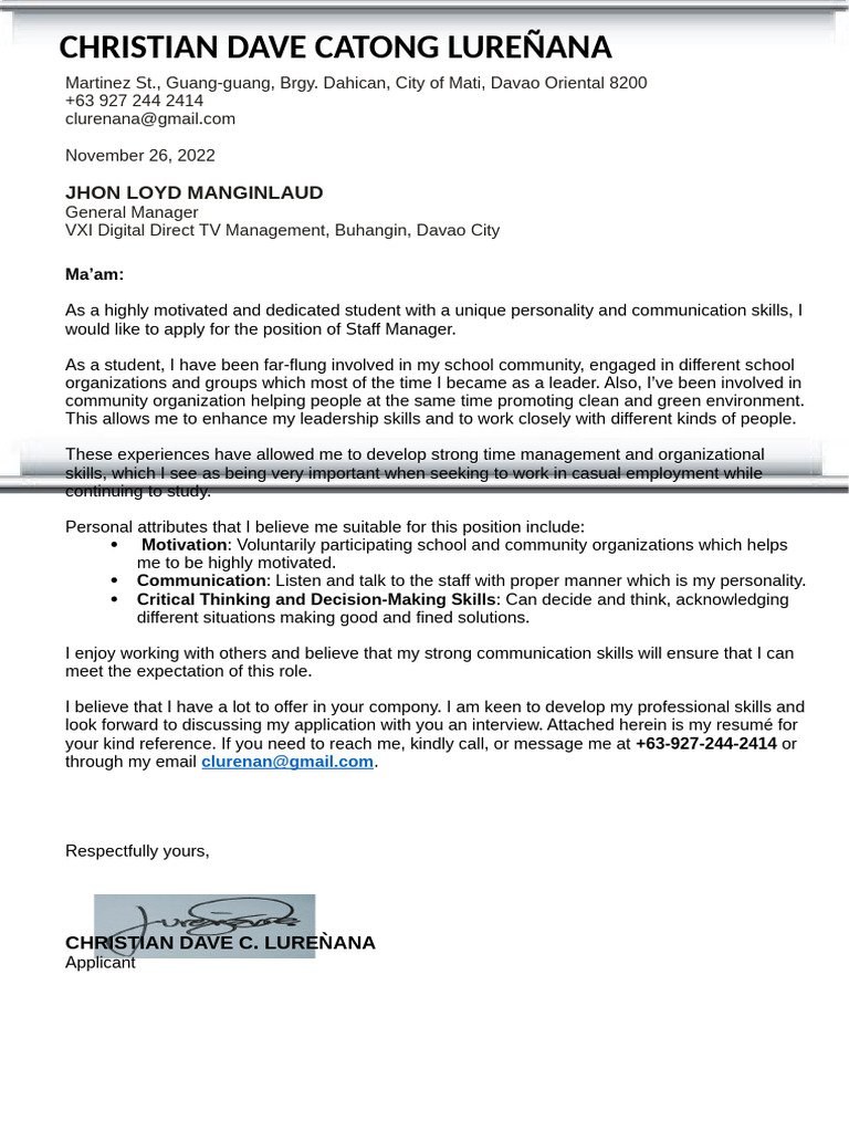 ENG10 2C CHRISTIAN DAVE C. LURENANA_STAFF MANAGER | PDF