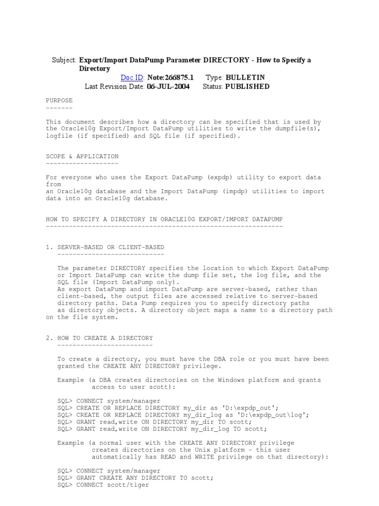 Datapump Parameter Directory Pdf Directory Computing Computer File 8340