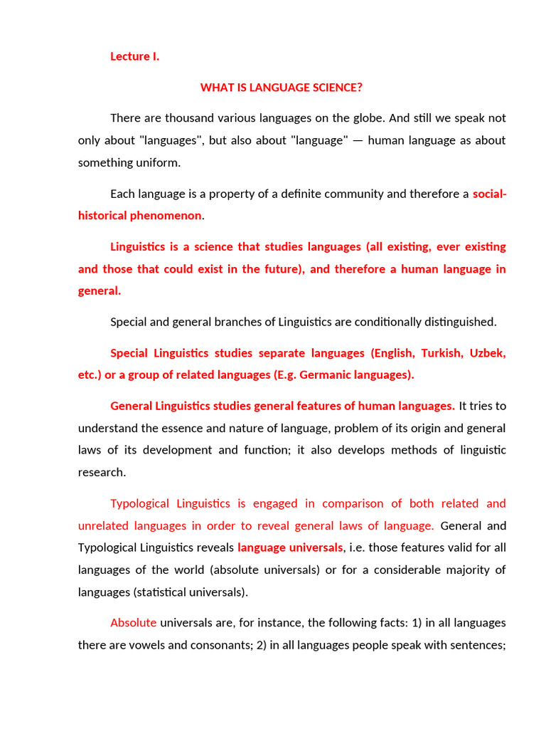 Lecture I. Linguistics As A Science | PDF