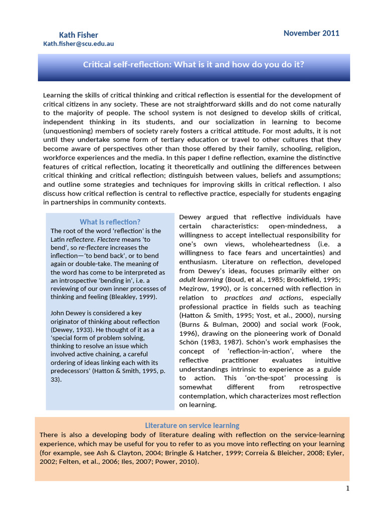 Activity 4 Handout Kath Fisher Reflection Paper | PDF | Critical ...