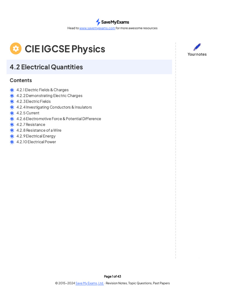 CIE IGCSE Physics: Electrical Quantities | PDF | Voltage | Electrical ...