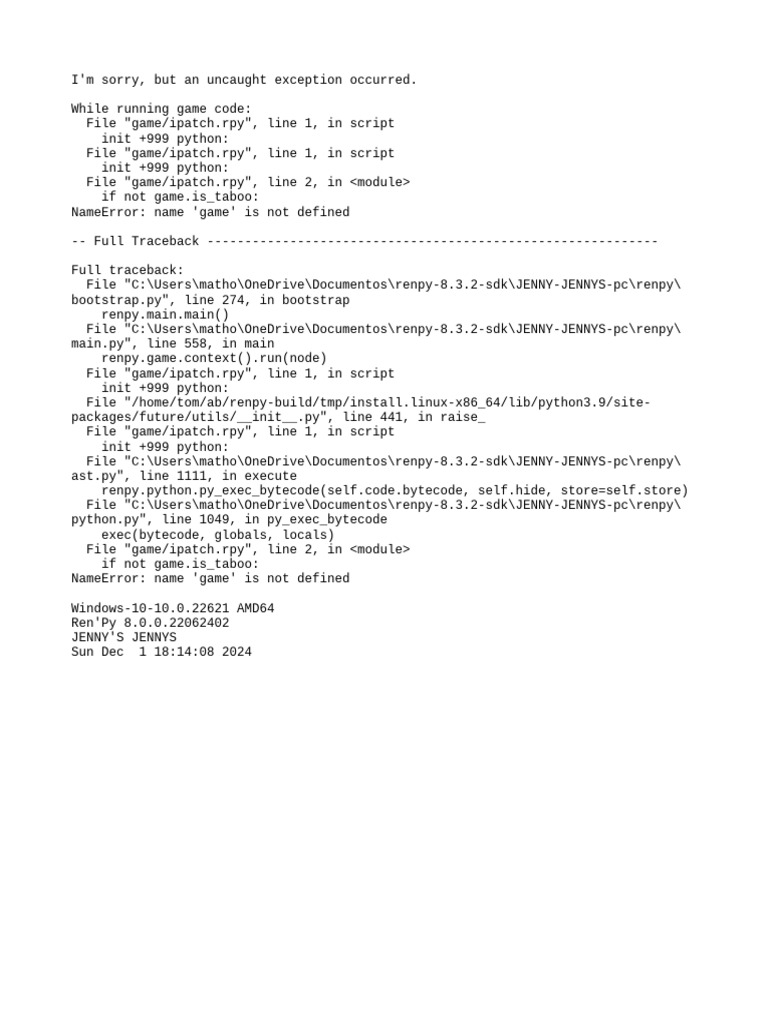 Ren'Py Debugging: NameError Fix | PDF