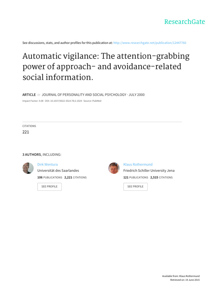 Automatic Vigilance The Attention-Grabbing Power of Approach-And ...