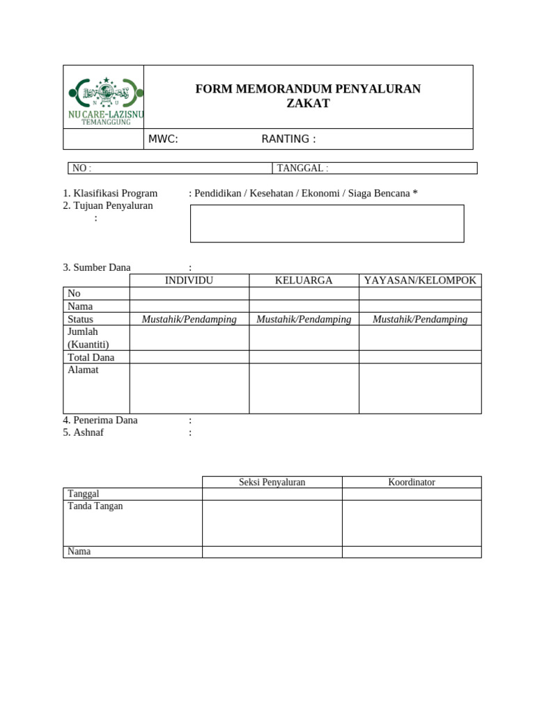 3. FORM MEMORANDUM PENYALURAN ZAKAT | PDF
