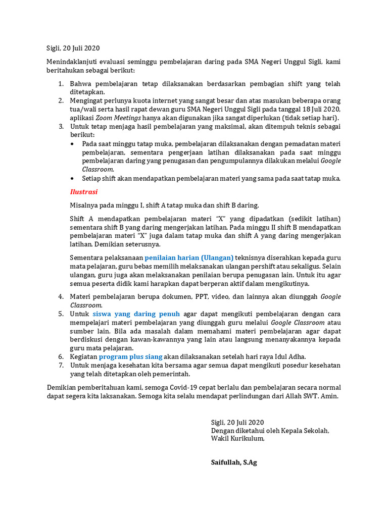 Pembelajaran Daring SMA Sigli Juli 2020 | PDF