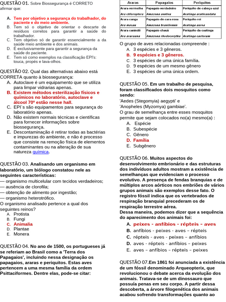 Lista Exerc. 2ano. 3bim | PDF | Esponja | Organismos