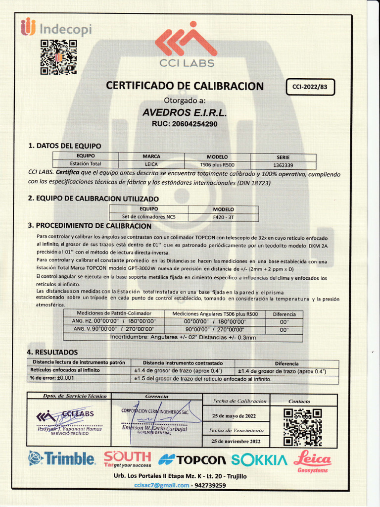 Certificado de Calibracion | PDF | Calibración | Dispositivos ópticos