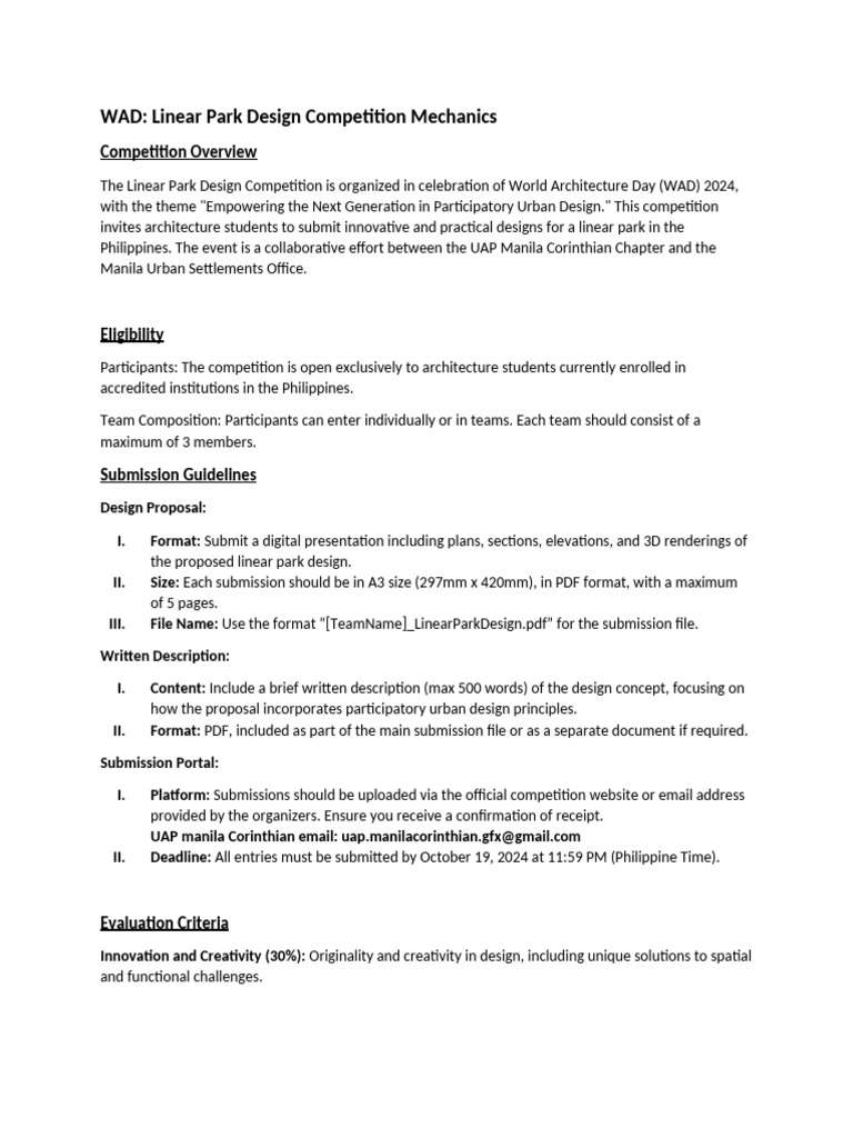 WAD Linear Park Design Competition | PDF | Usability | Design