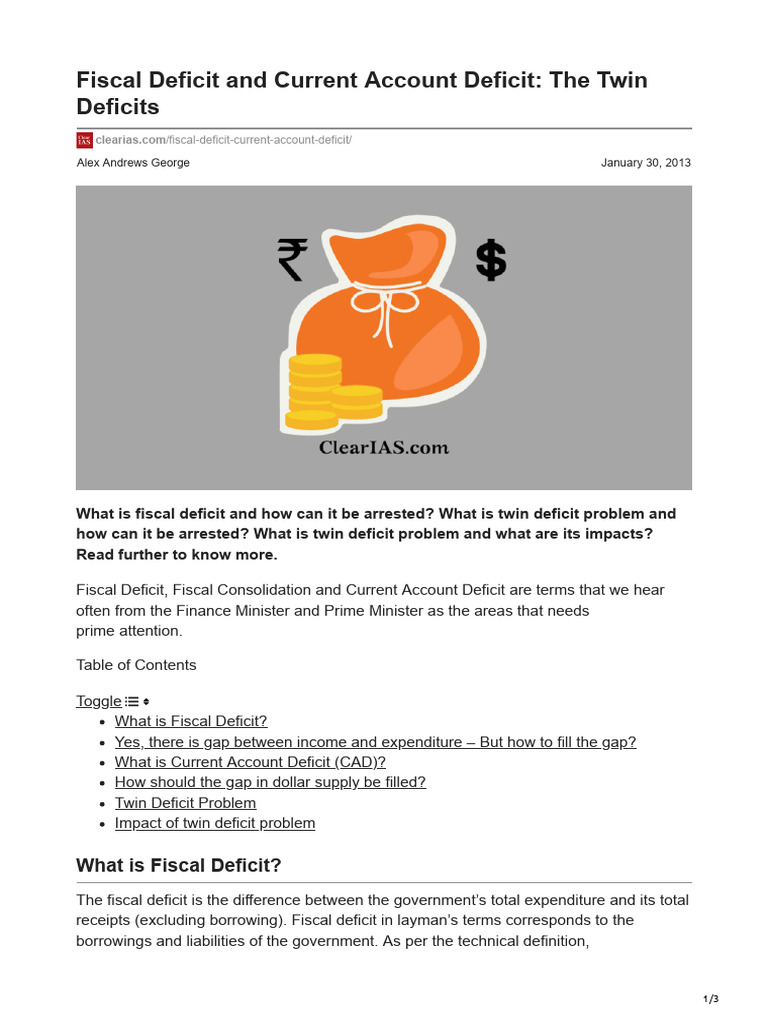 Fiscal Deficit and Current Account Deficit The Twin Deficits | PDF ...