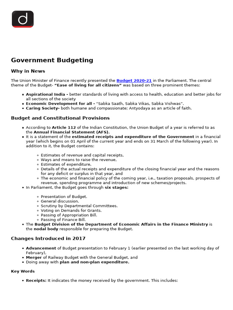 Budget | PDF | Government Budget Balance | Fiscal Policy