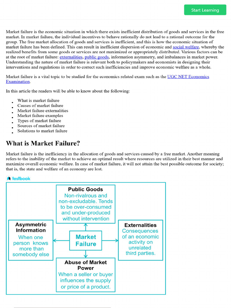 Market Failure Notes For UGC NET Economics and Study Material | PDF