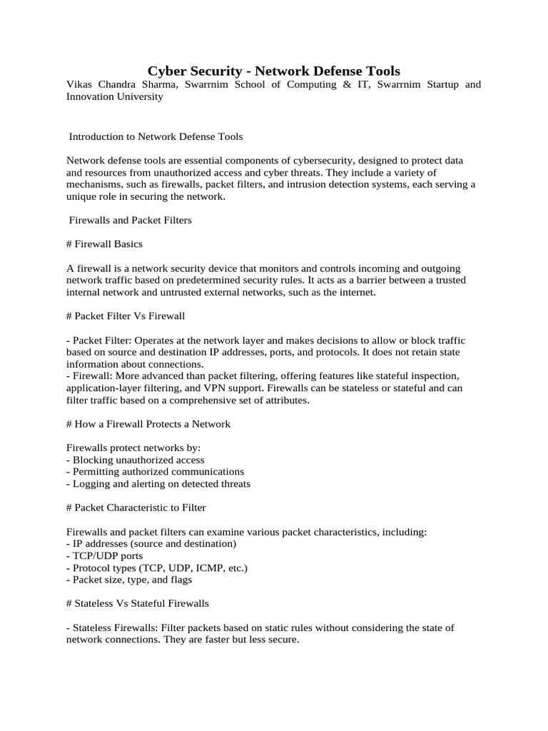Cyber Security - Network Defense Tools | PDF | Firewall (Computing ...