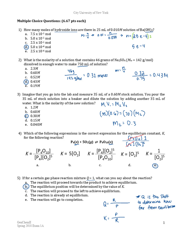 Exam 1 S 18 | PDF | Acid | Chemical Equilibrium