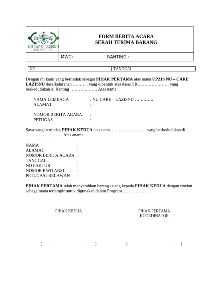 Form Berita Acara Serah Terima | PDF