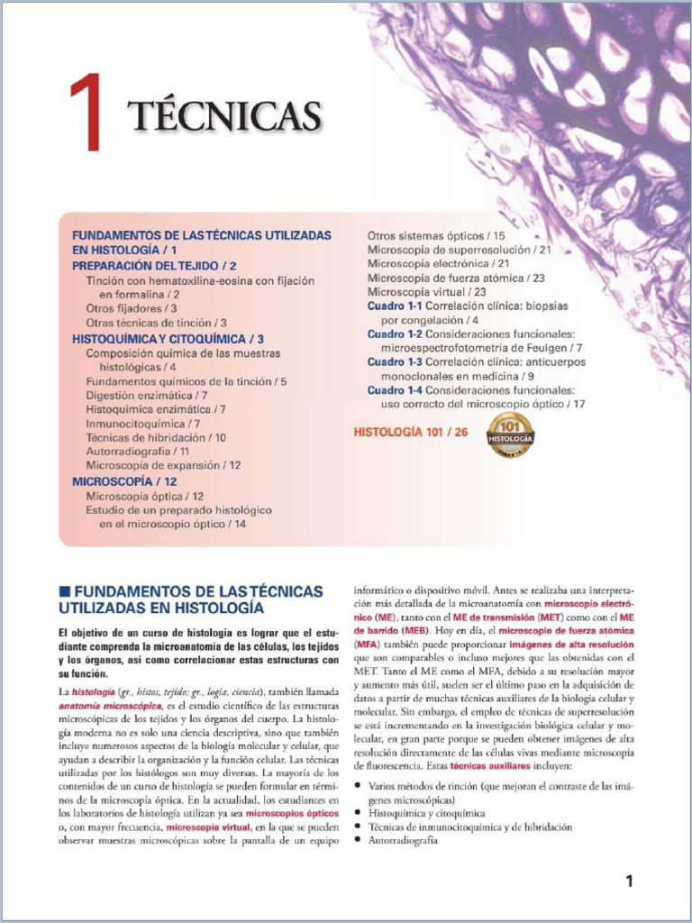 Ross Histologia Texto y Atlas Capitulo 1. Tecnica Histologica | PDF