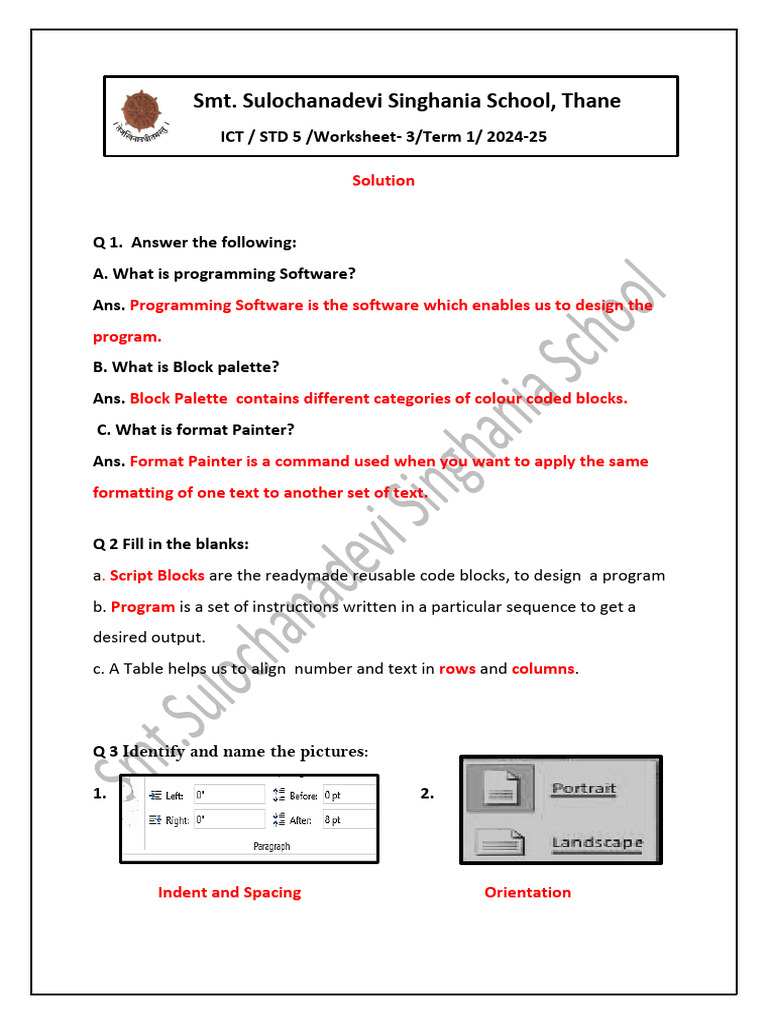 Std 5 Term 1 Worksheet No 3 Solution -2024-25 (1) | PDF