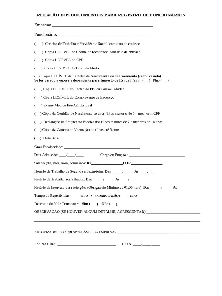 Lista de Documentos para Registro | PDF