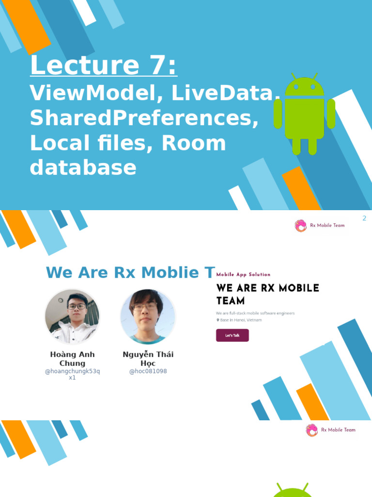 Lecture 7 ViewModel LiveData SharedPreferences Local Files Room | PDF