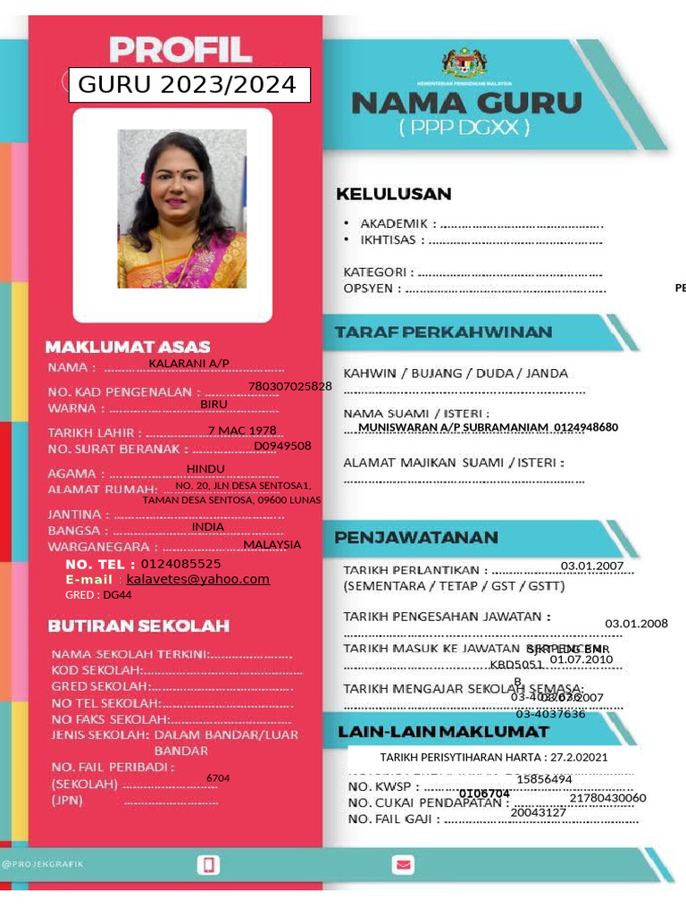 GURU 2023/2024: Kalarani A/P 780307025828 7 MAC 1978 Hindu Biru ...