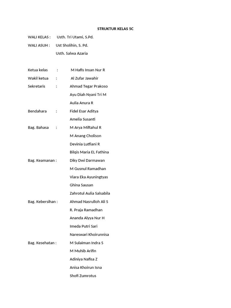 STRUKTUR KELAS 5C | PDF