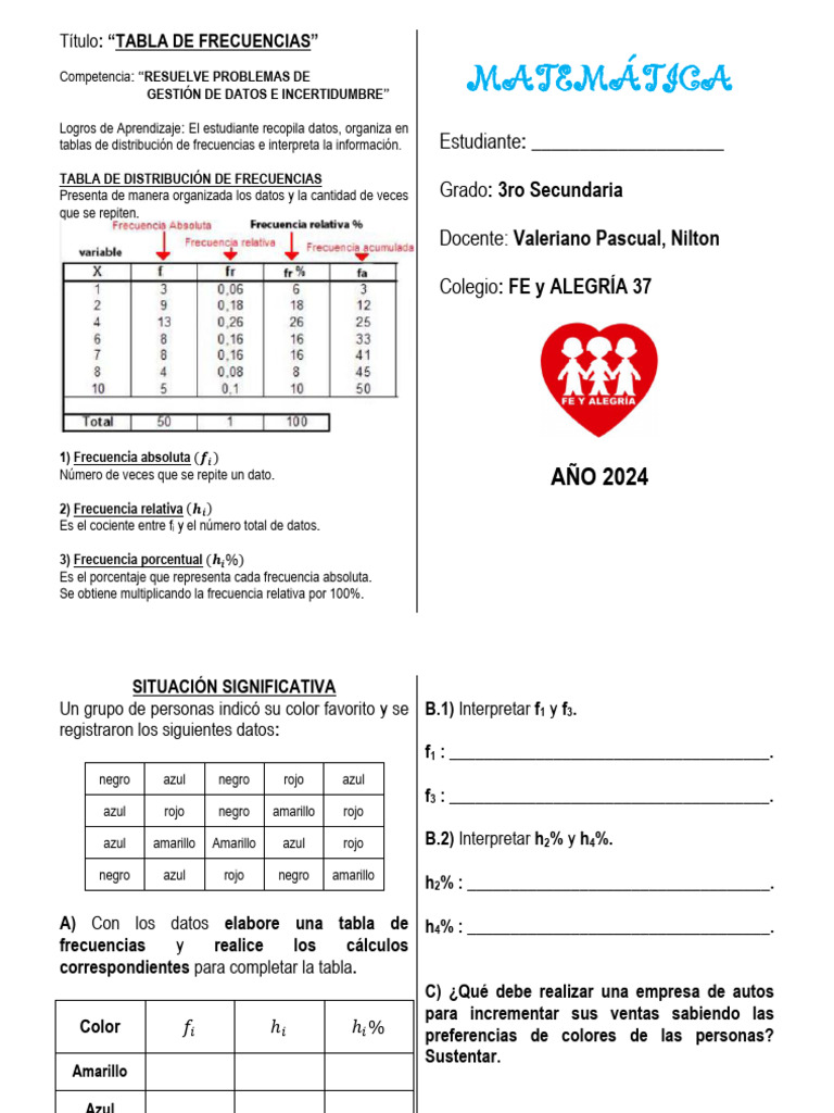 MATEMÁTICA (3RO SEC) (Producto 4) | PDF