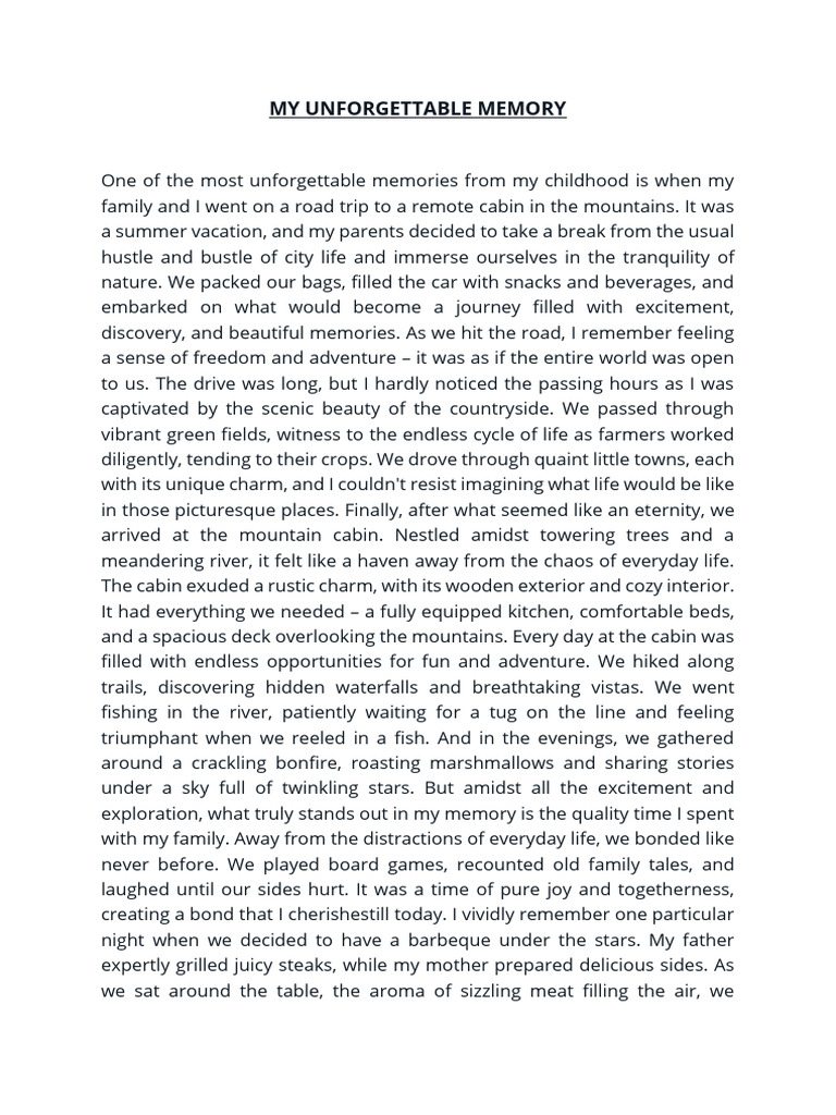 CHAPTER 5-MY UNFORGETTABLE MEMORY | PDF