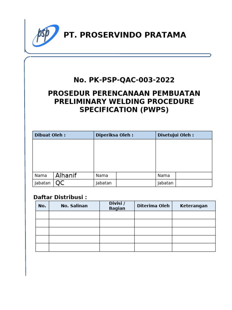 Prosedur PWPS untuk Pengendalian Kualitas | PDF