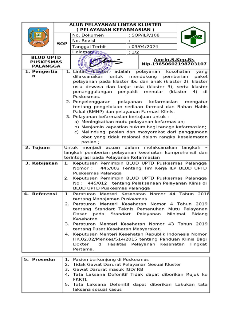 Sop Lintas Klaster Farmasi Ok | PDF