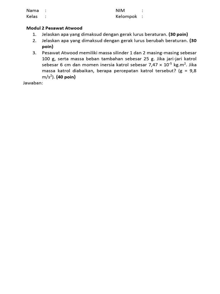 Soal Modul 2 (A) - Pesawat Atwood | PDF