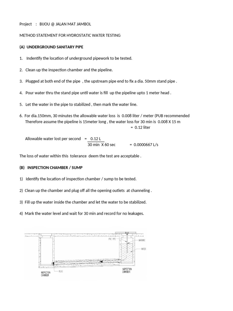 Hydrostatic Water Test for Ic and Underground Sanitary Pipe | PDF