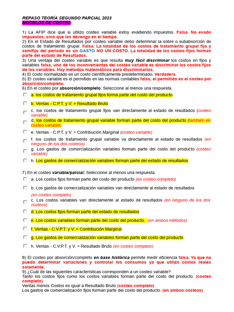 2023 Repaso Teor-A Segundo Parcial 2do Cuat | PDF | Costo | Estado de resultados