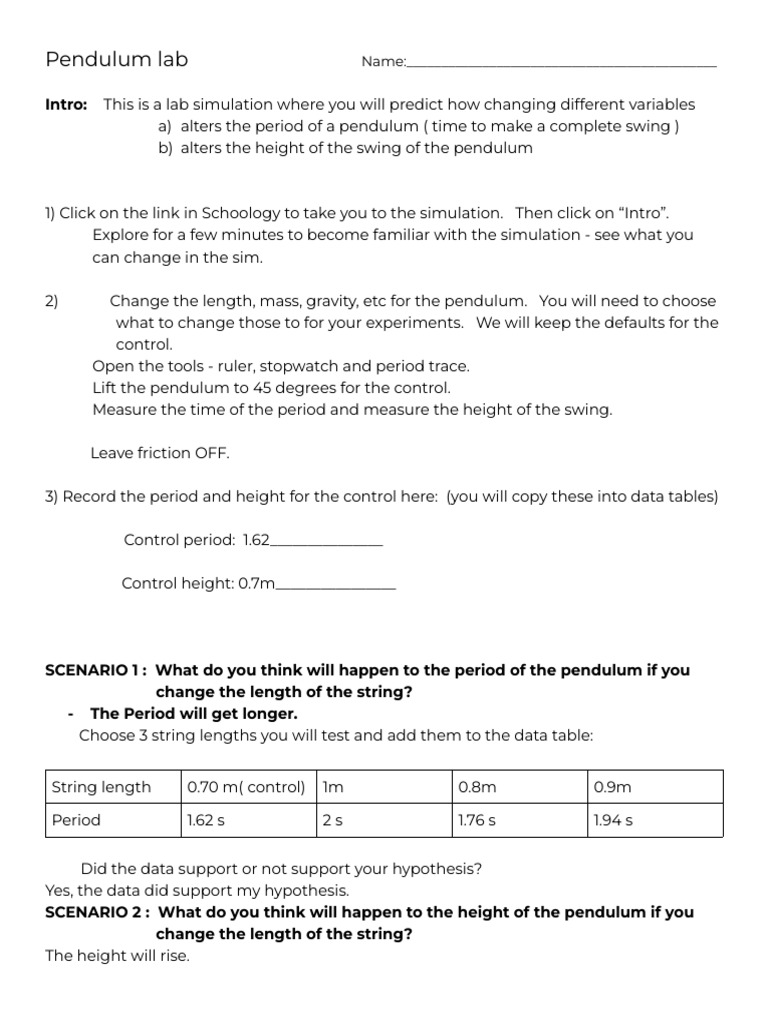 pHet_Pendulum_Lab (1) | PDF | Mass | Gravity